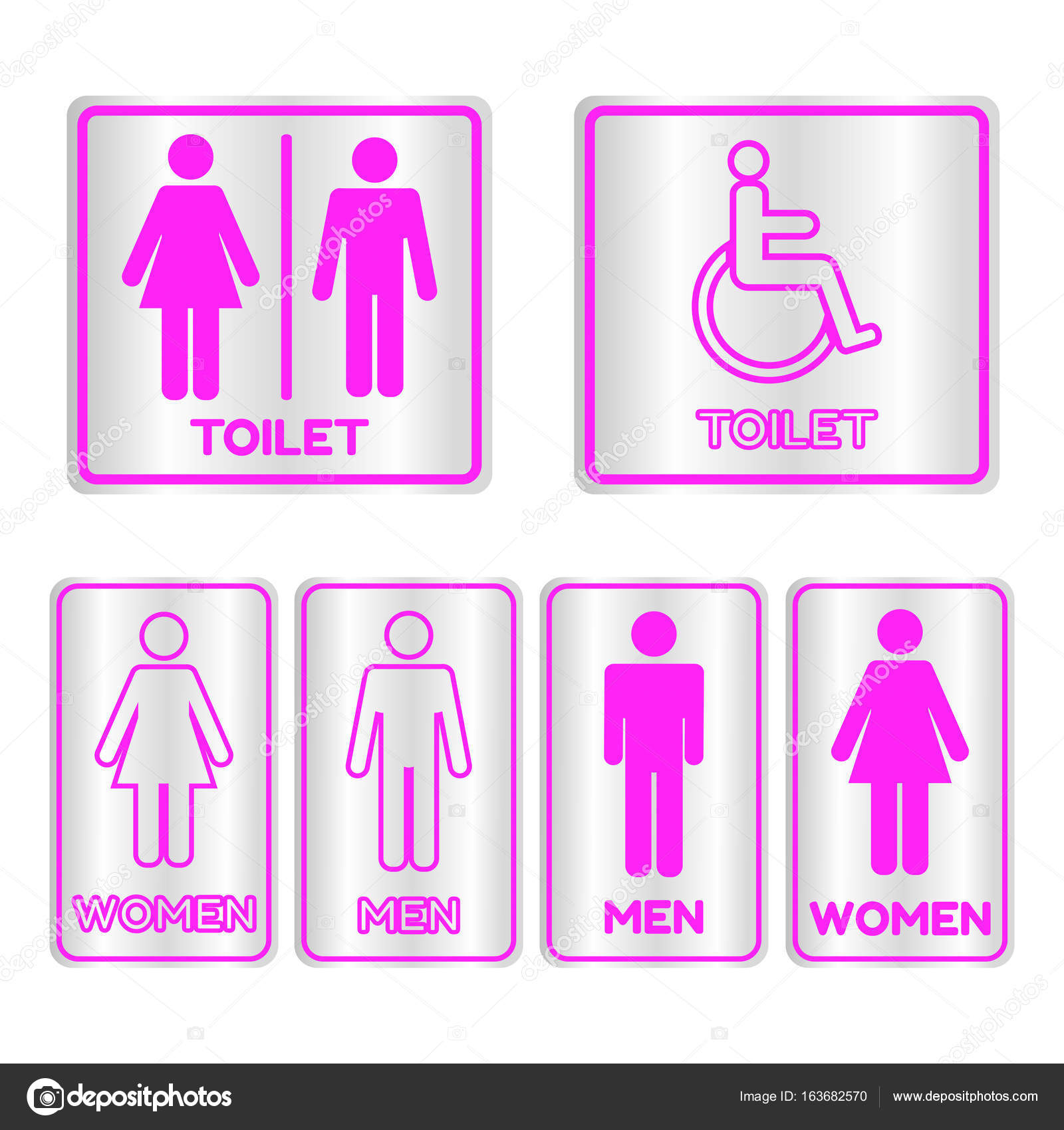 Baño cuadrado rosa Conjunto de letreros con texto Vector de stock por ...