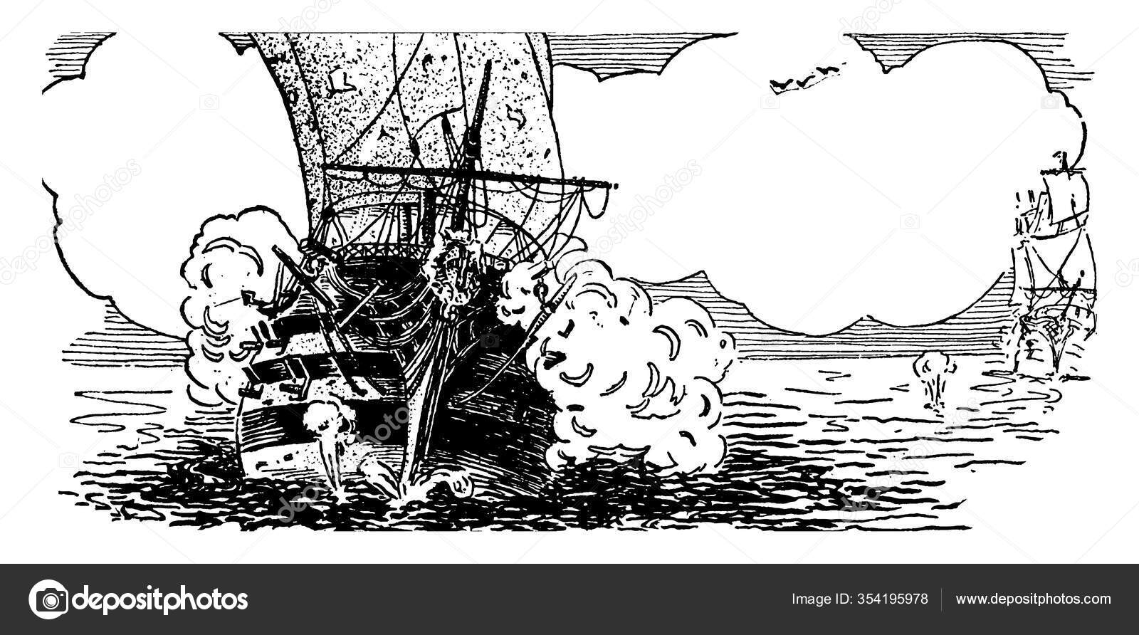 Ships Water Vintage Line Drawing Engraving Illustration Stock Vector ...