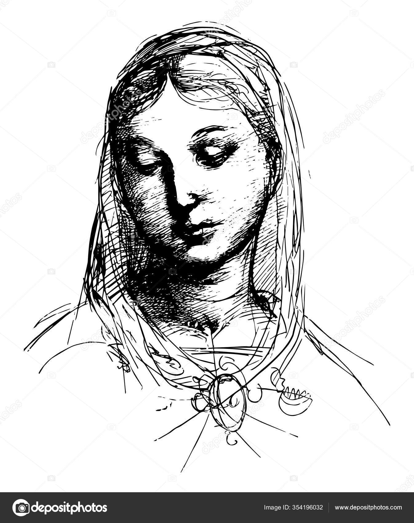 Elisabetta Drawing Raphael Vintage Line Drawing Engraving Illustration ...