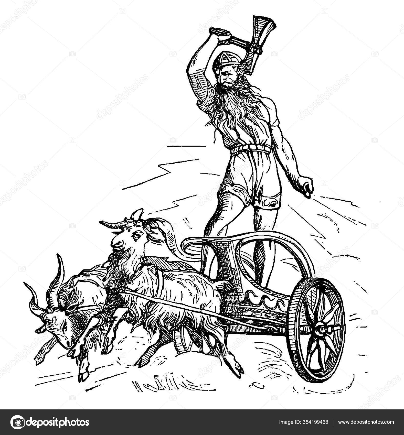 Man Standing Chariot Driven Two Goats Vintage Line Drawing Engraving ...