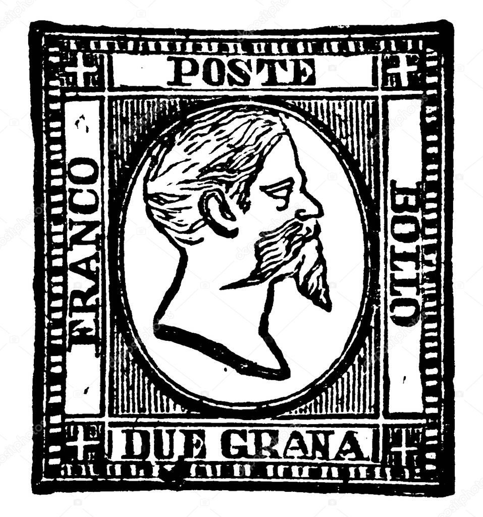 Dos Sicilias Sello (2 grana) de 1861, un pequeño pedazo de papel ...