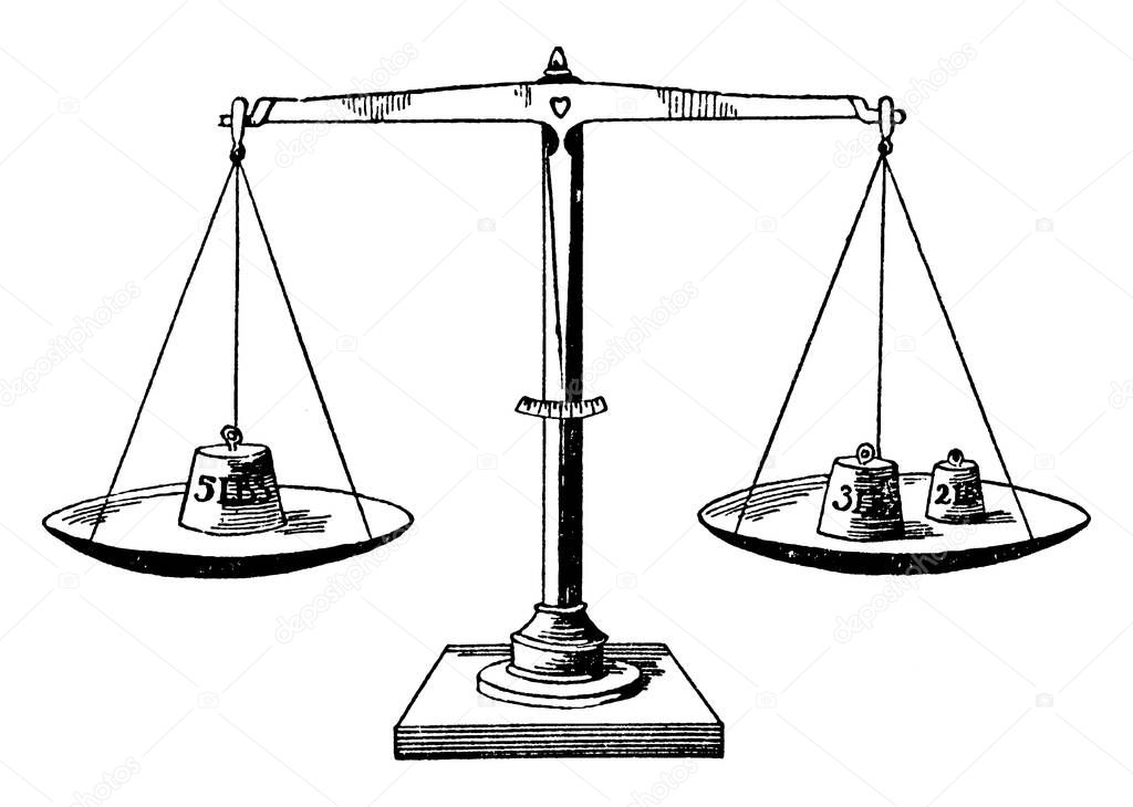 Una representación típica de una balanza que sostiene 5 libras a la ...