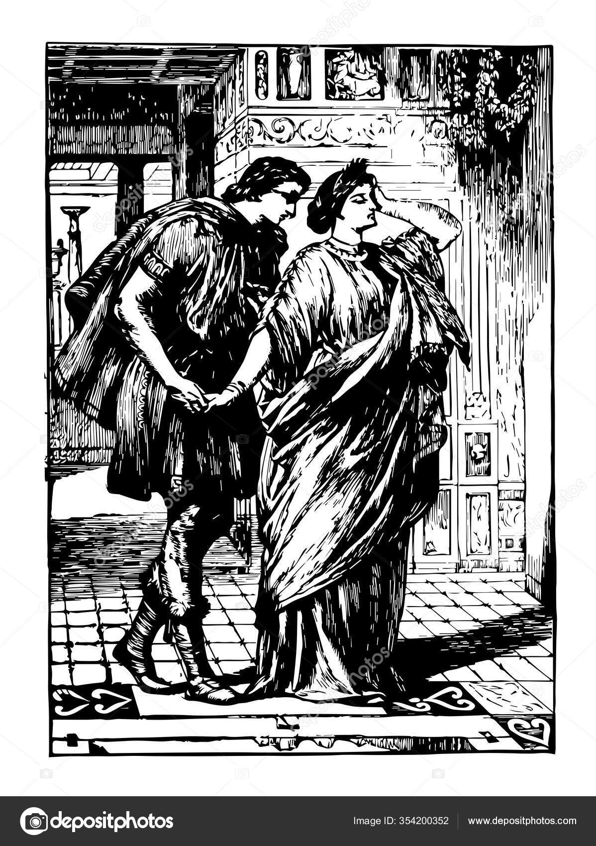 Lysander Hermia Scene Shows Man Standing Woman Holding Her Hand Stock ...