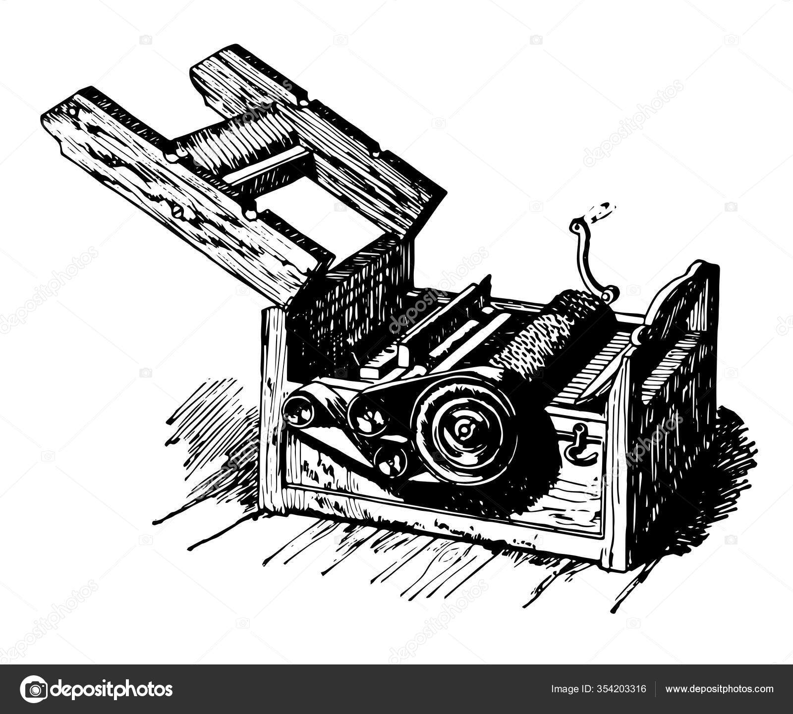 Esta Ilustración Representa Eli Whitney Cotton Gin Dibujo Línea Vintage ...