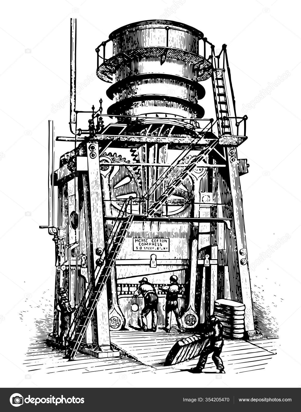 Illustration Represents Machine Used Compress Cotton Vintage Line ...