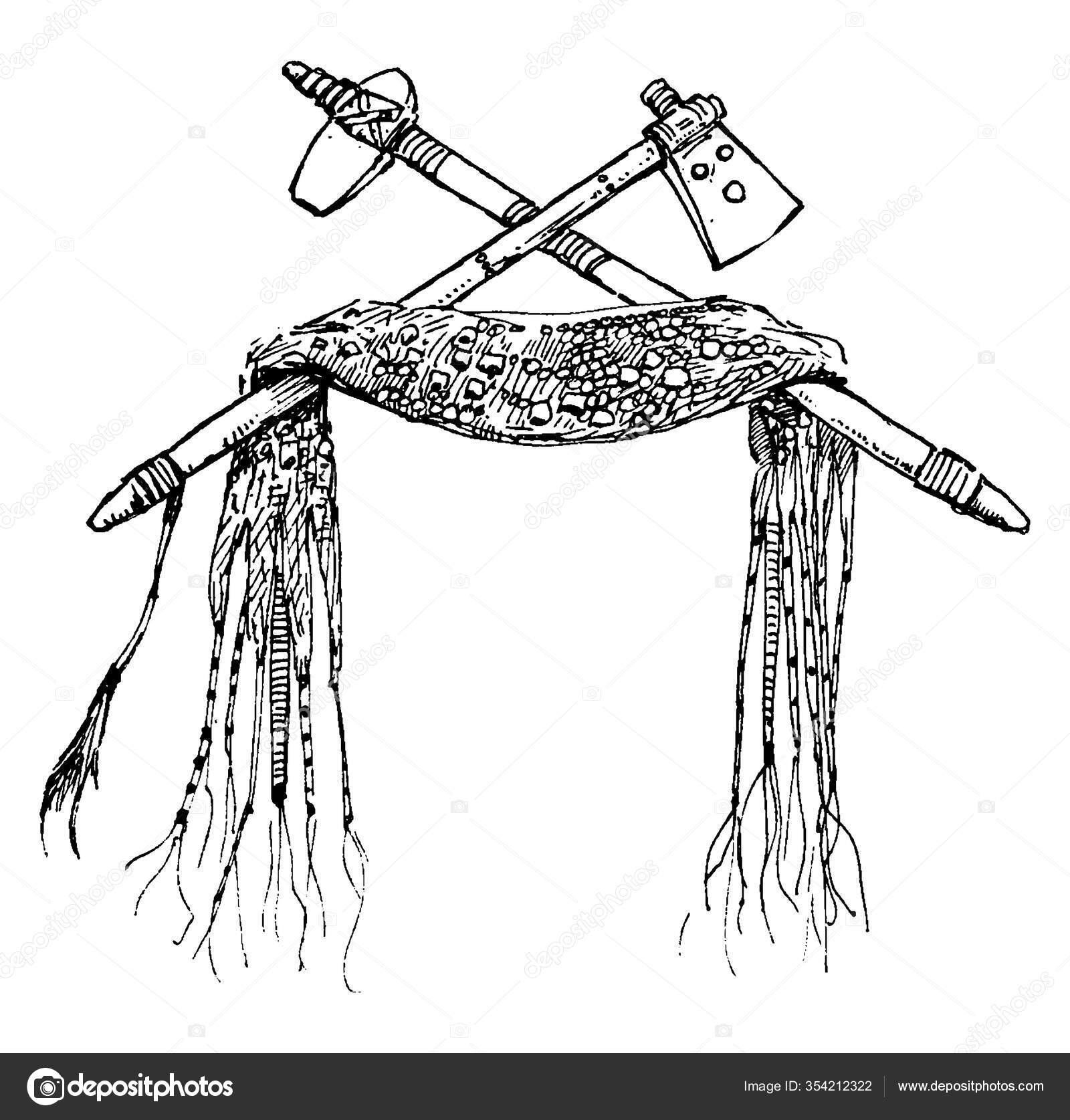 Illustration Represents Two Tomahawks Which Used Native Americans ...