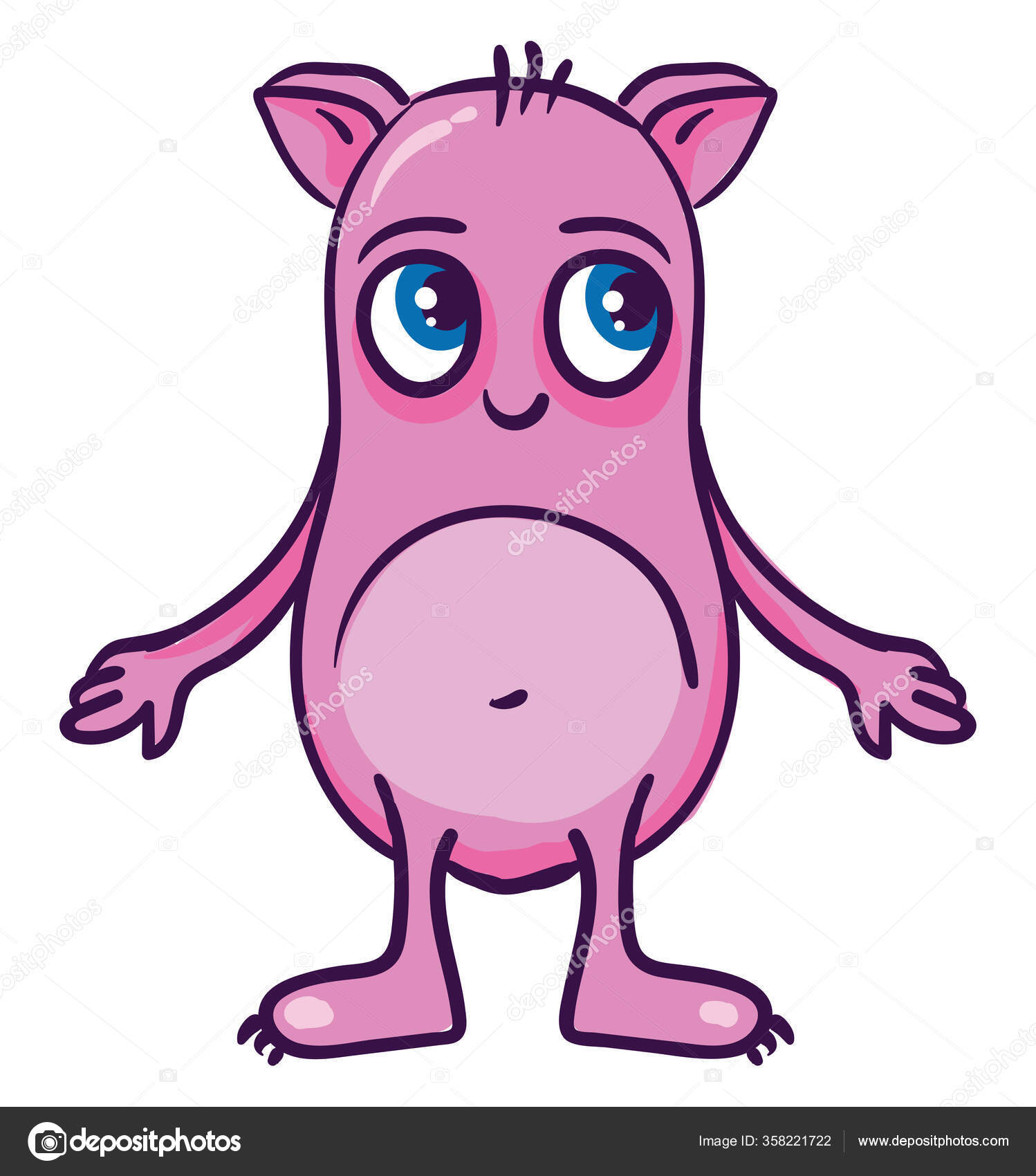 Cute Pink Monster Illustration Vector White Background Stock ...