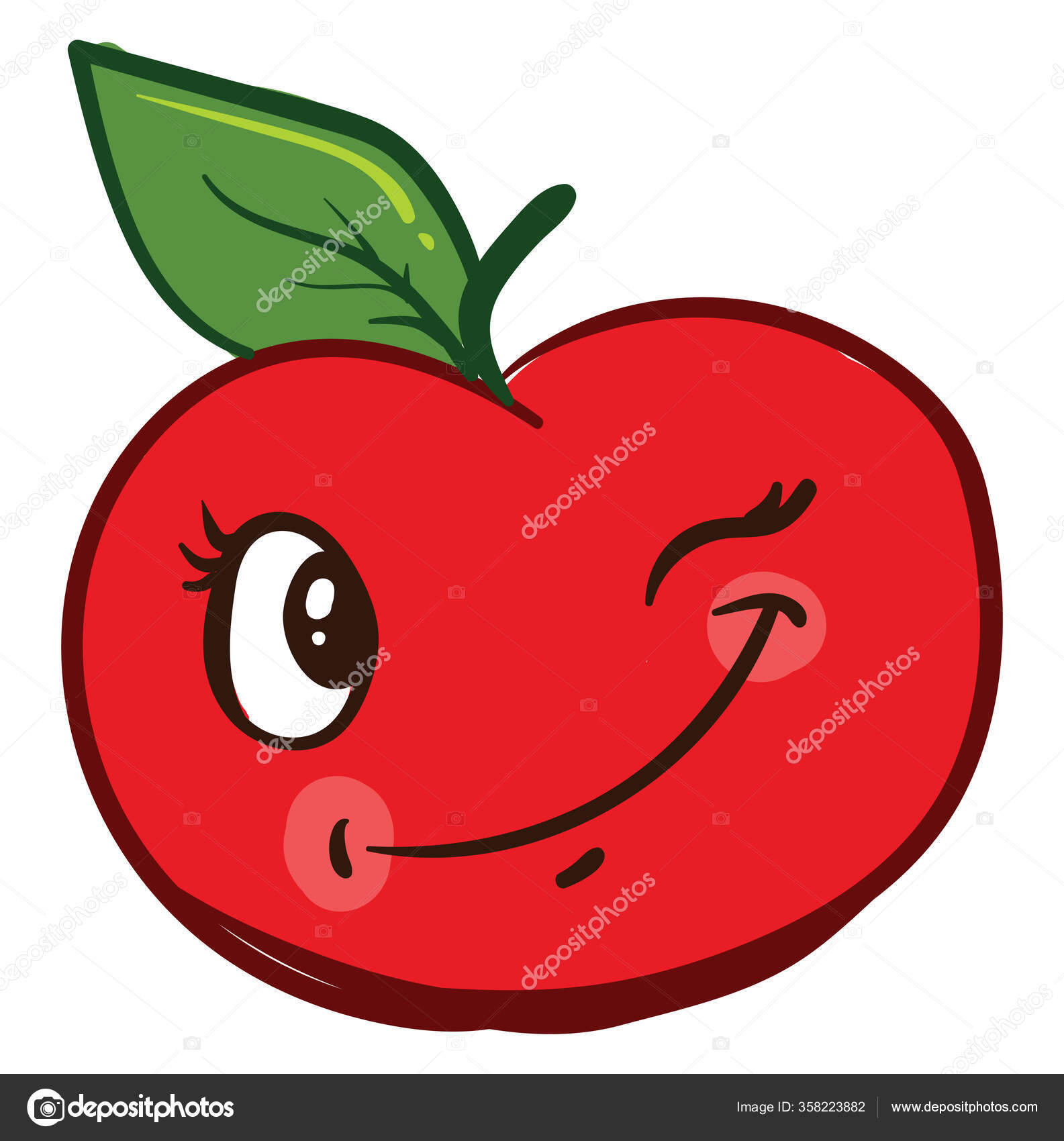 Red Winking Apple Illustration Vector White Background Stock Vector ...