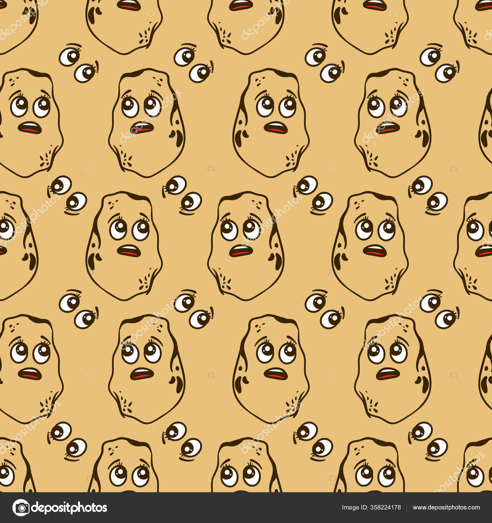 Scared Potato Pattern Illustration Vector White Background Stock Vector ...
