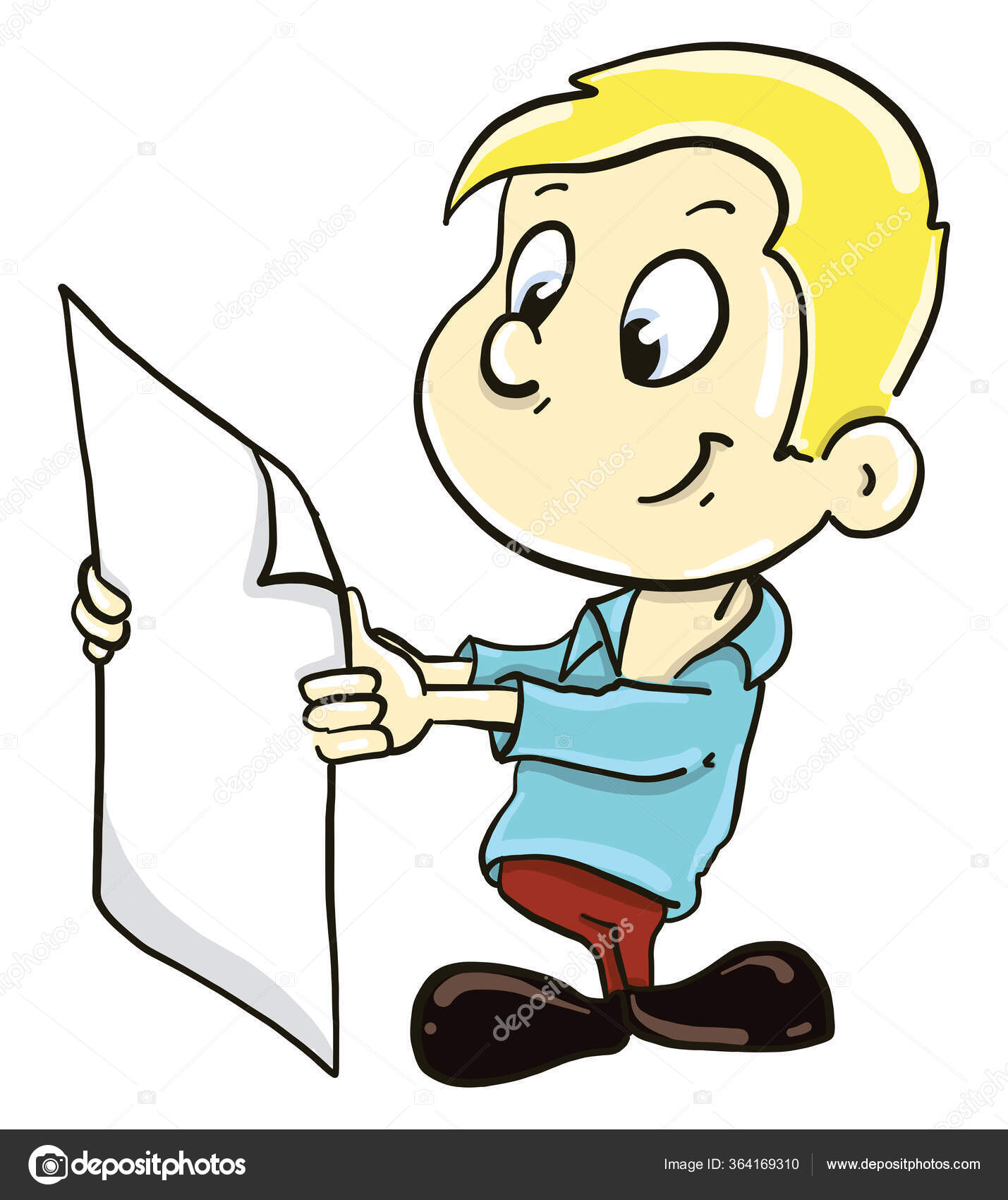 Junge Mit Zettel Illustration Vektor Auf Weißem Hintergrund Stock ...