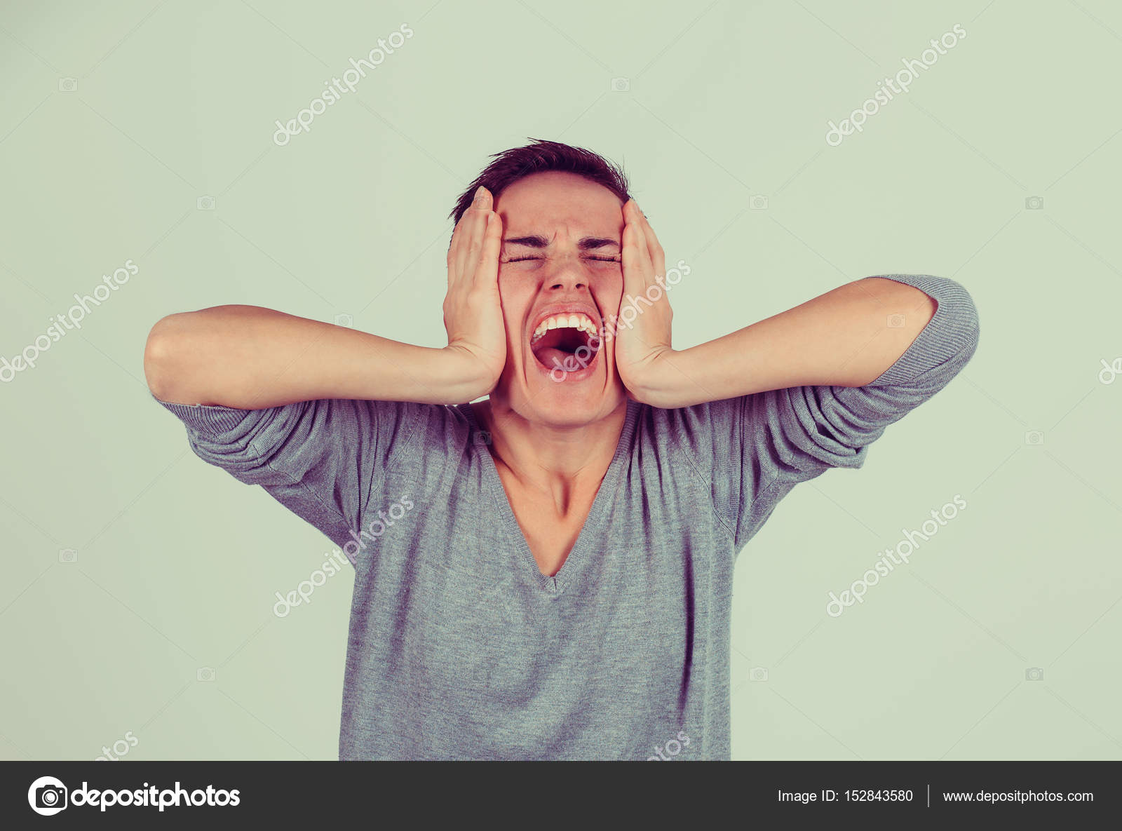 Stressed angry woman yelling screaming has temper tantrum isolated ...