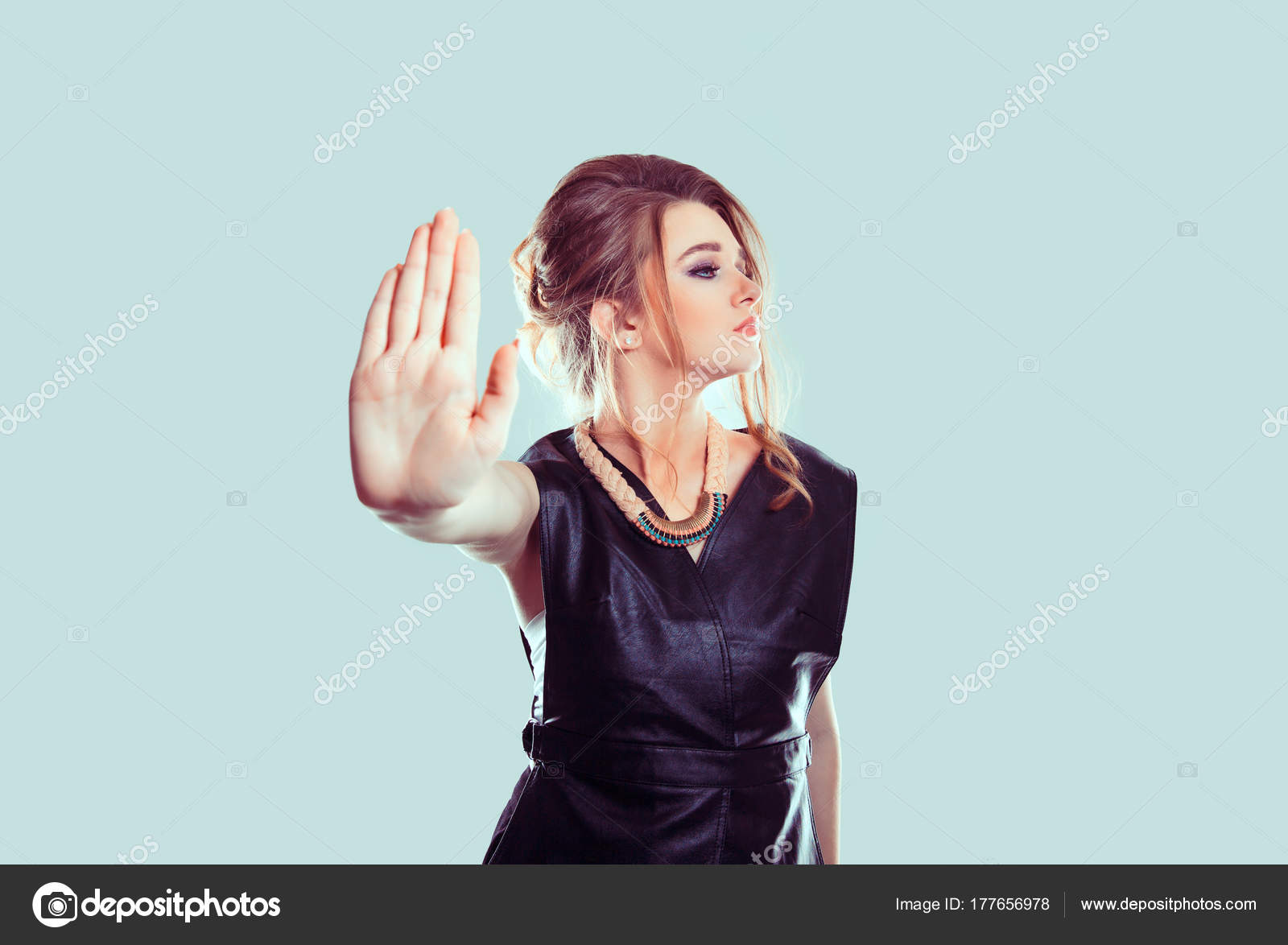 Stop, no. Closeup portrait young annoyed angry woman giving talk to ...