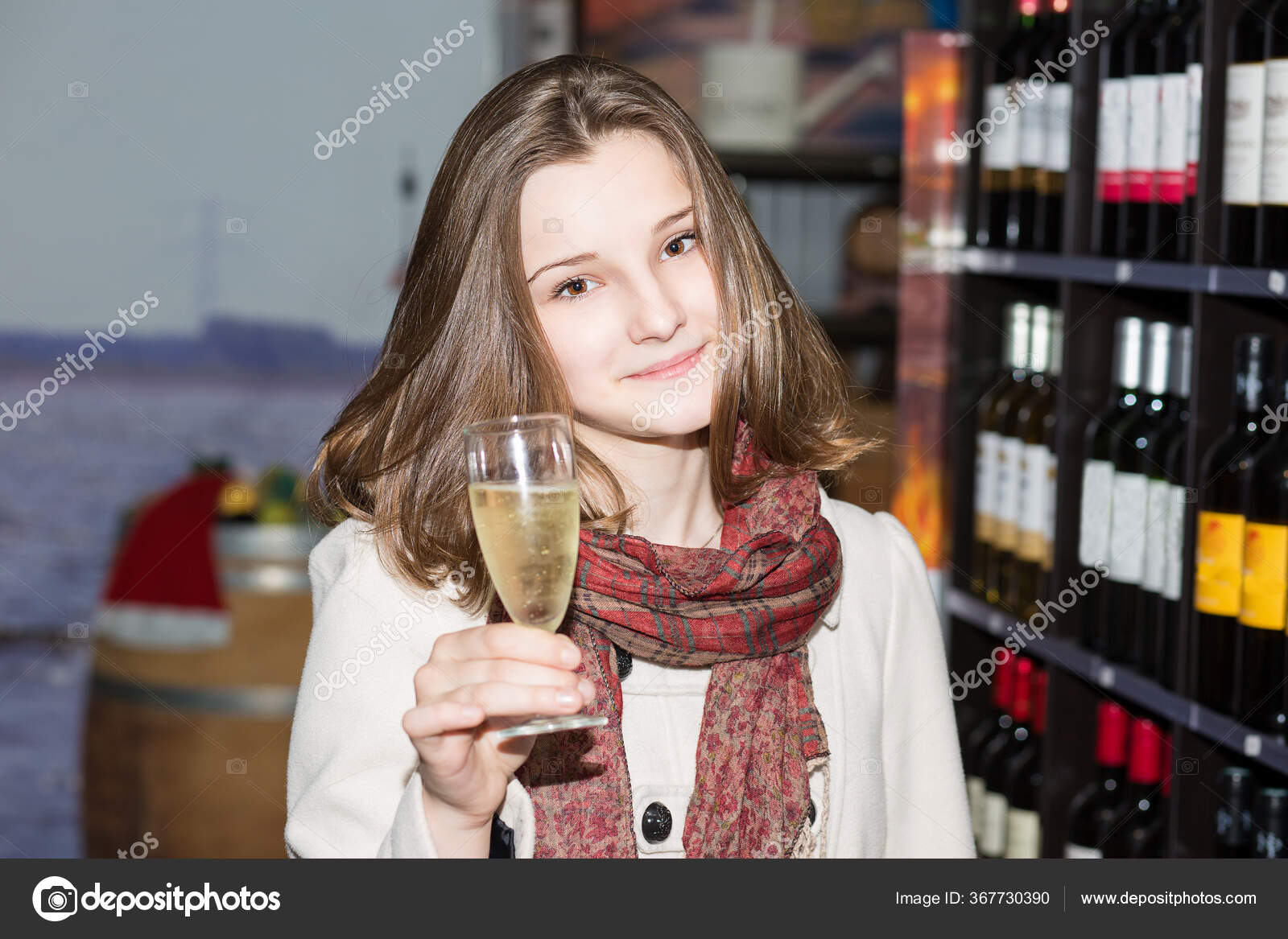 Woman Sniffing Tasting White Wine Glass Giving Cheers Hand Gesture ...