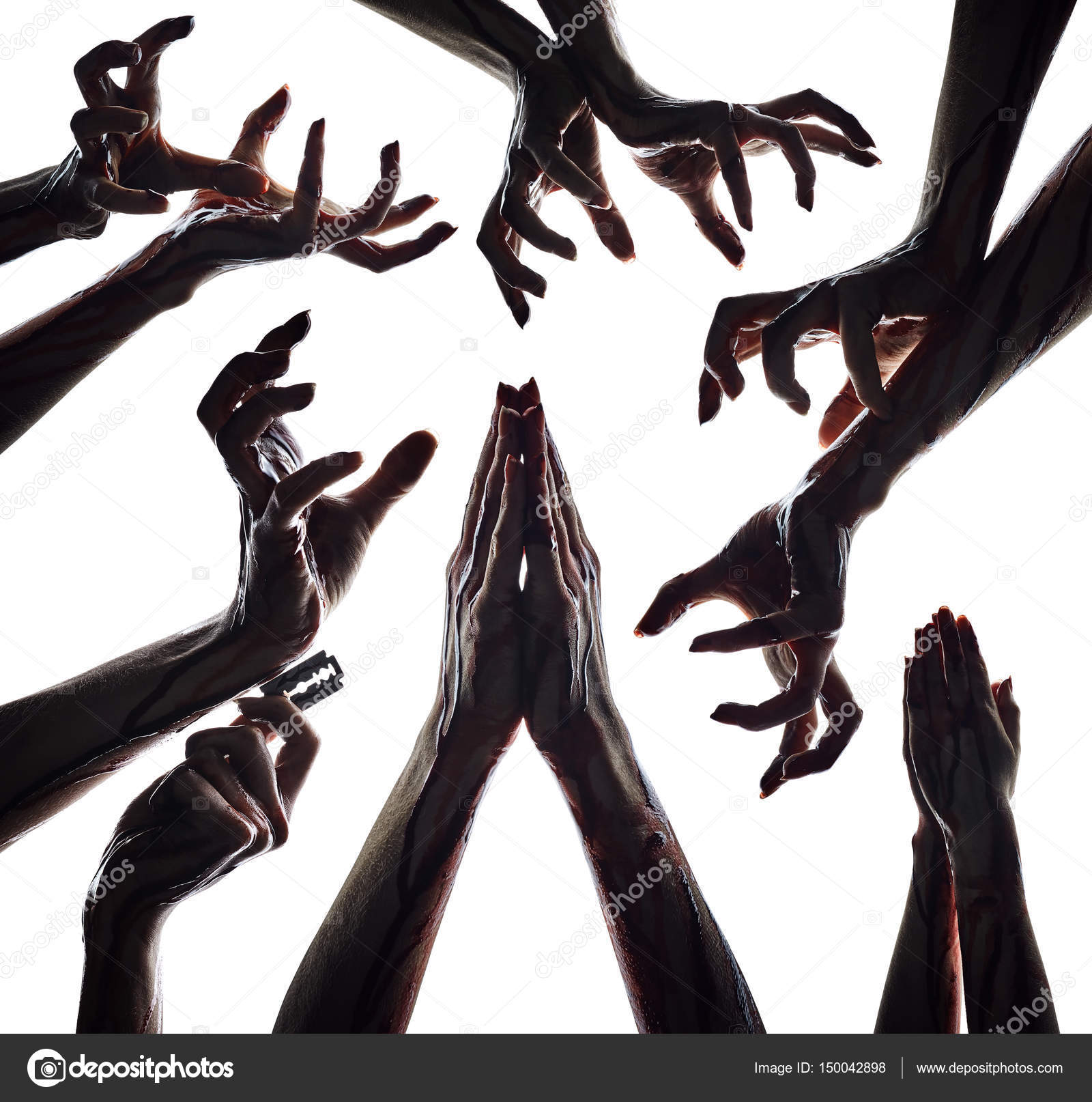 Terrible human hands in blood — Stock Photo © Nik_Merkulov #150042898