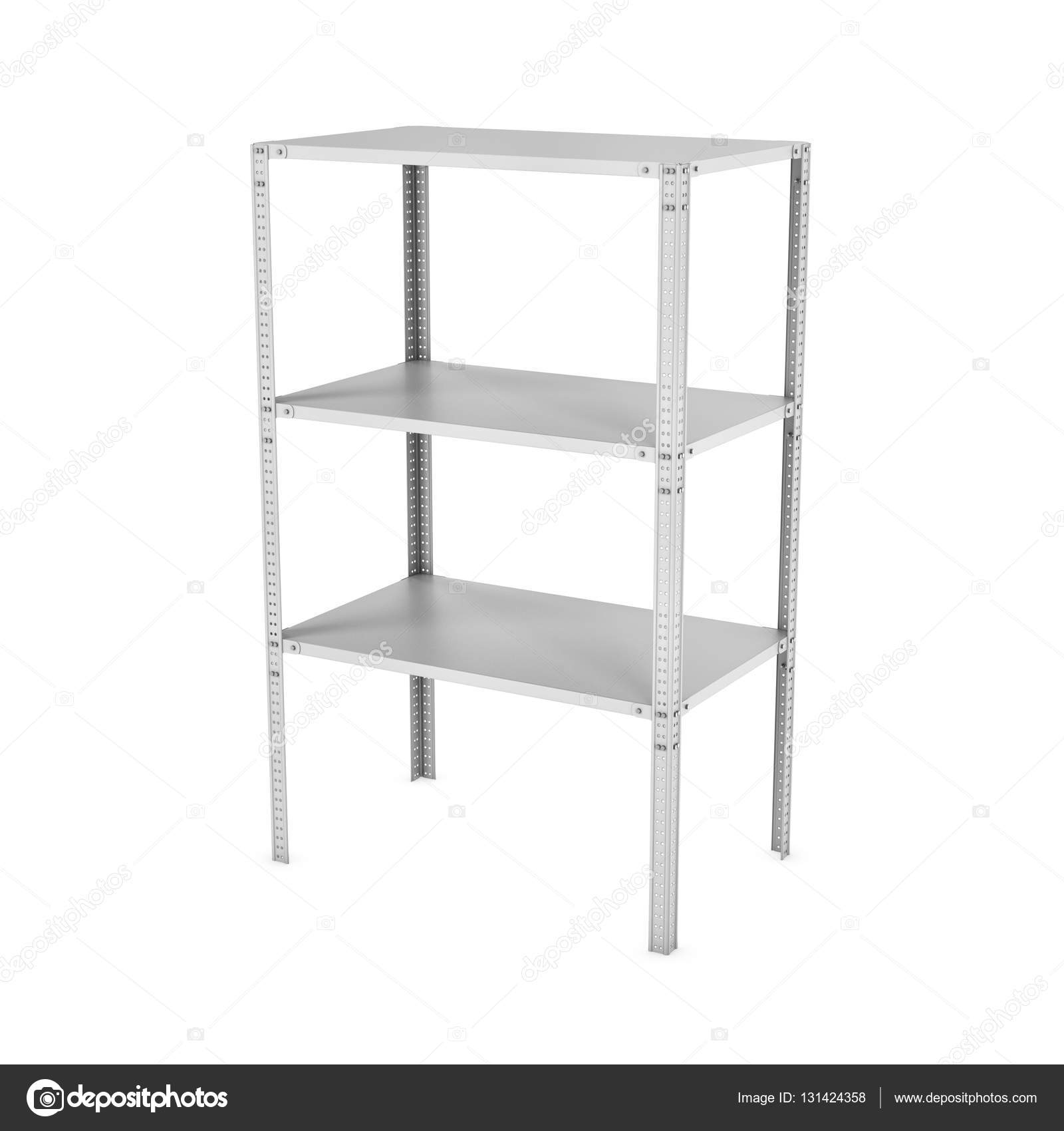 Rendering of three-storey light metal rack isolated on the white ...