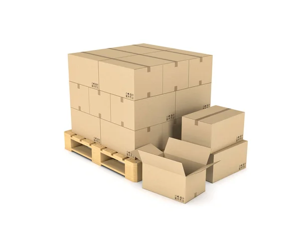 Rendering of several carton boxes stacked evenly on a double-decked ...