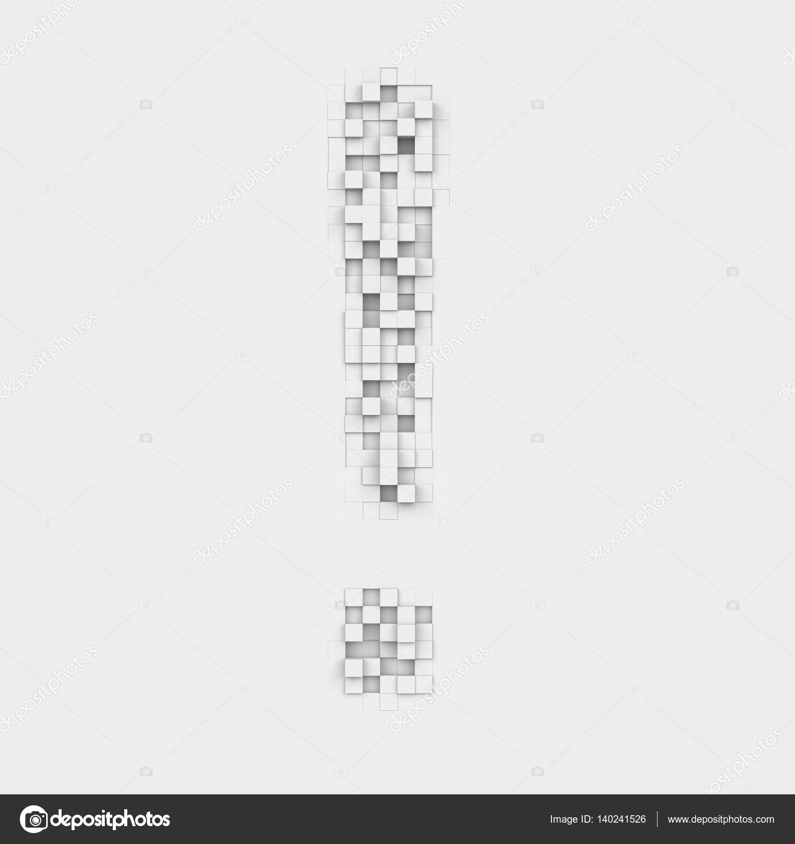 Rendering large exclamation mark made up of white square uneven tiles ...
