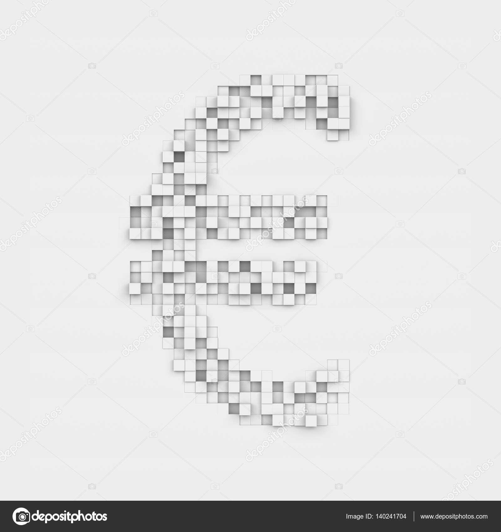 Rendering large euro symbol made up of white square uneven tiles ...