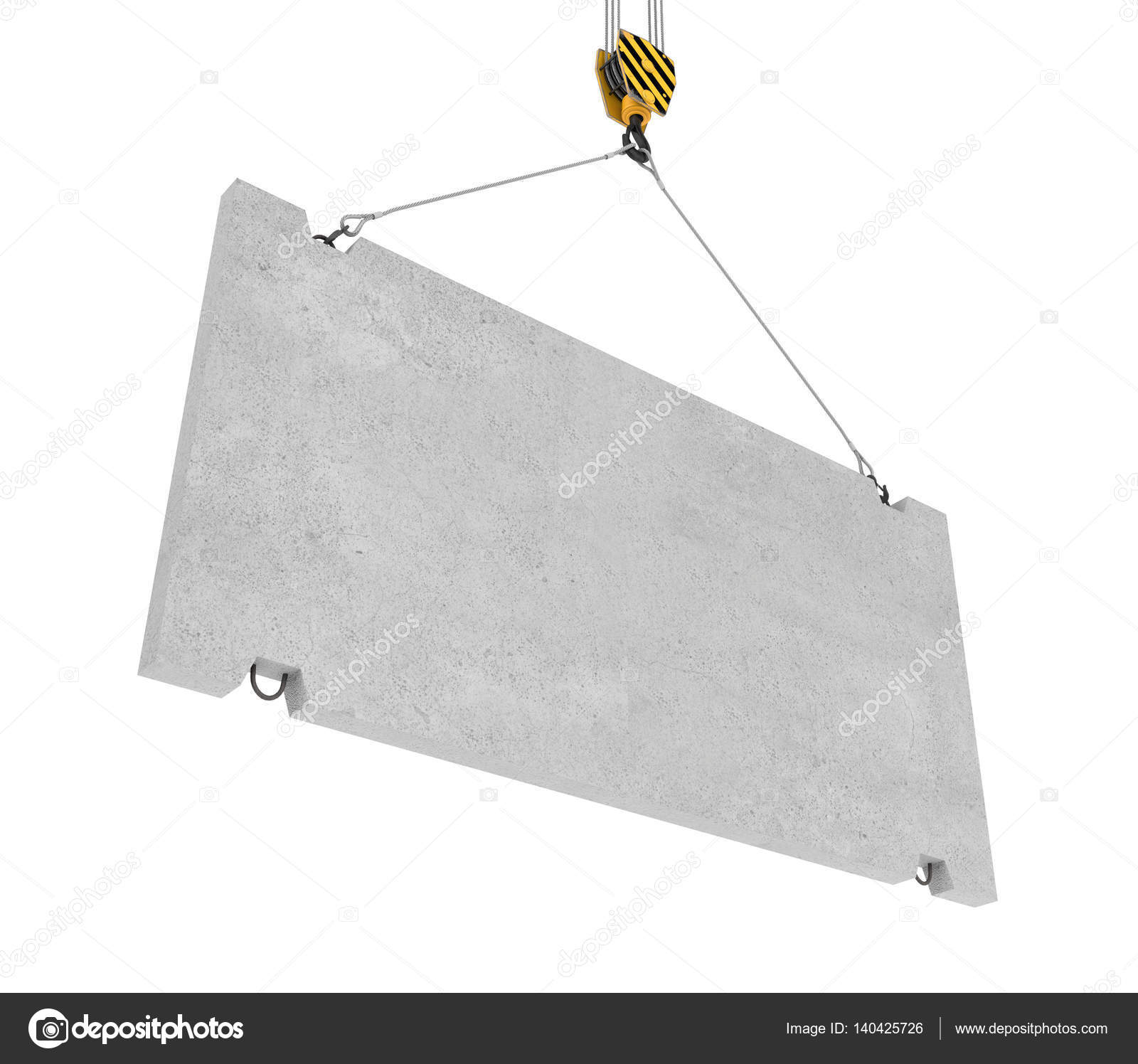 Rendering of concrete slab hanging on hook with two ropes Stock Photo ...