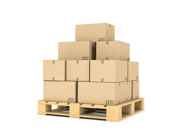 Rendering of several carton boxes stacked evenly on a double-decked ...