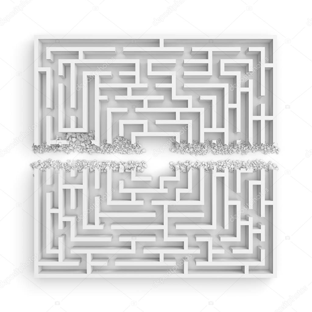 3d representación de un laberinto blanco en frente vista inferior ...