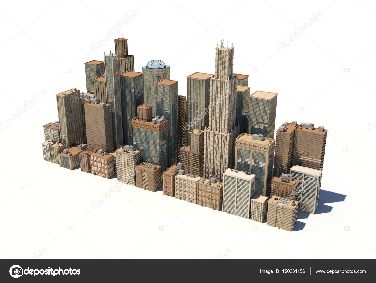 3d rendering of a city landscape with office buildings and skyscrapers ...