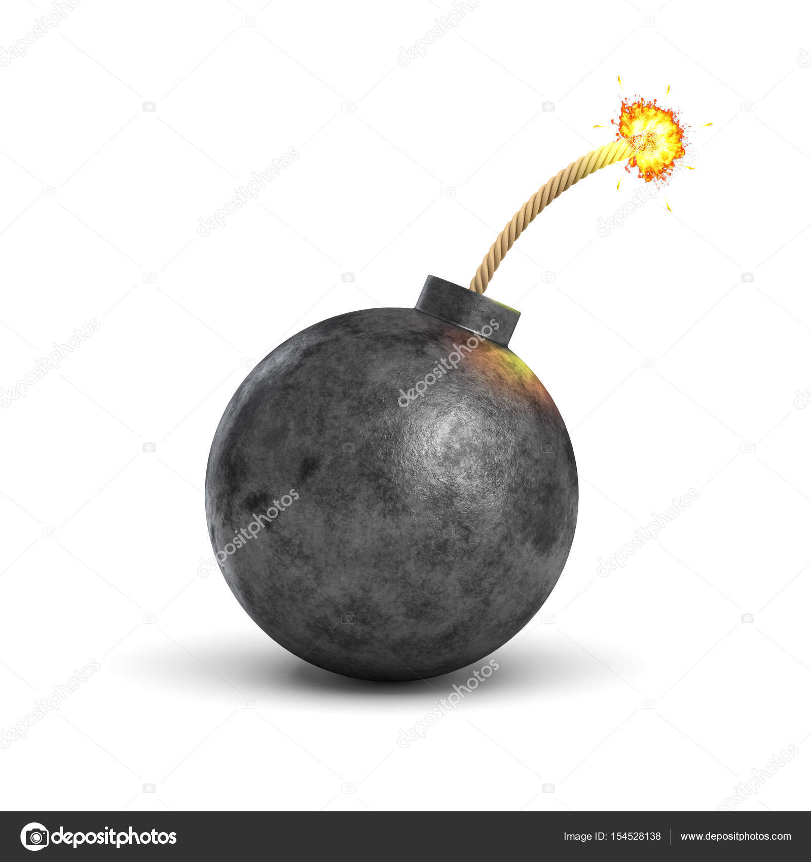 3d rendering of a realistic black iron round bomb with a lit burning ...