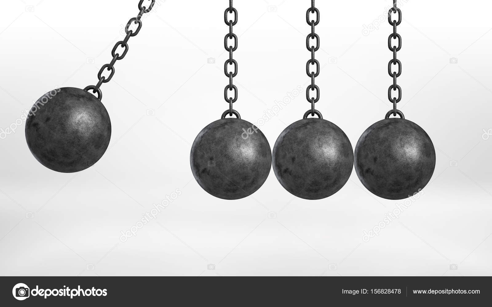 3d rendering of a wrecking ball swinging on white background beside ...