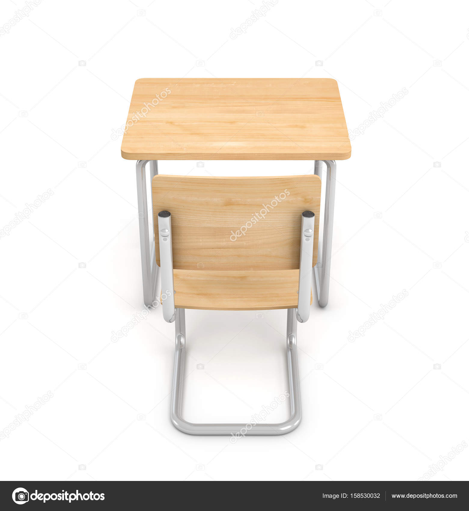 3d rendering of a school desk and chair both are made of iron and light ...