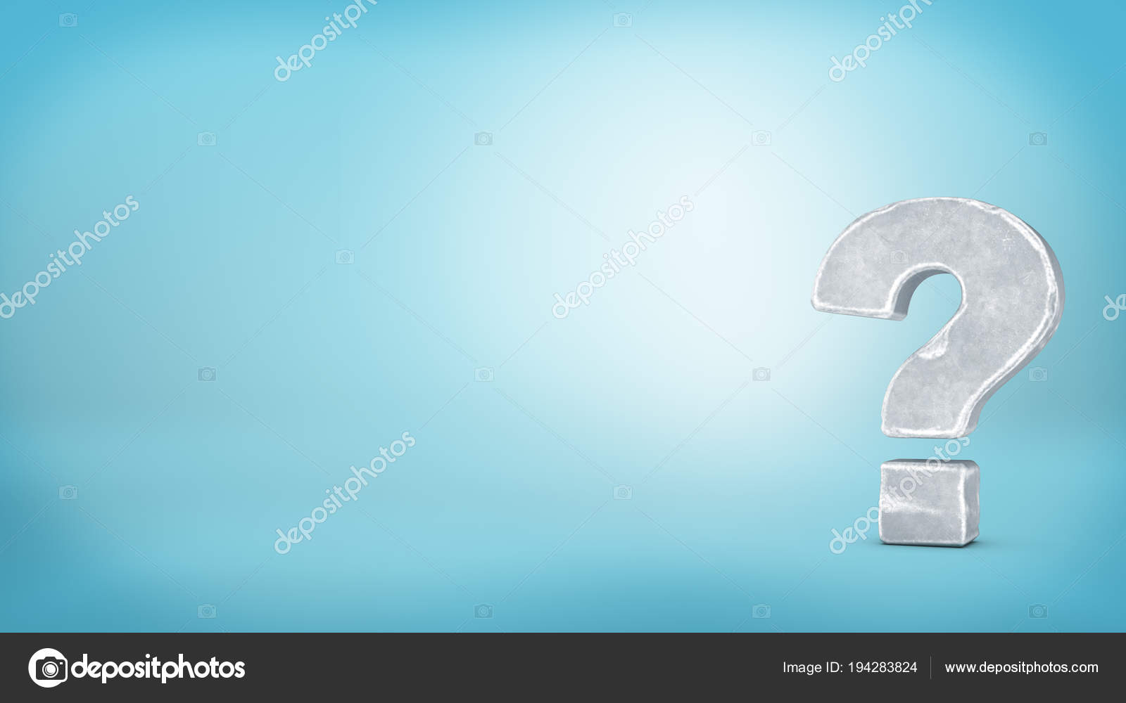 3d rendering of a single large question mark made of grey stone stands ...