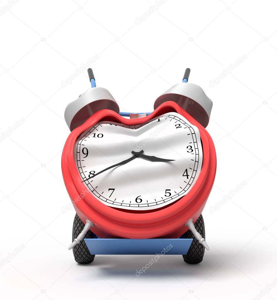 3d representación de reloj despertador roto roto en un camión de mano 2024