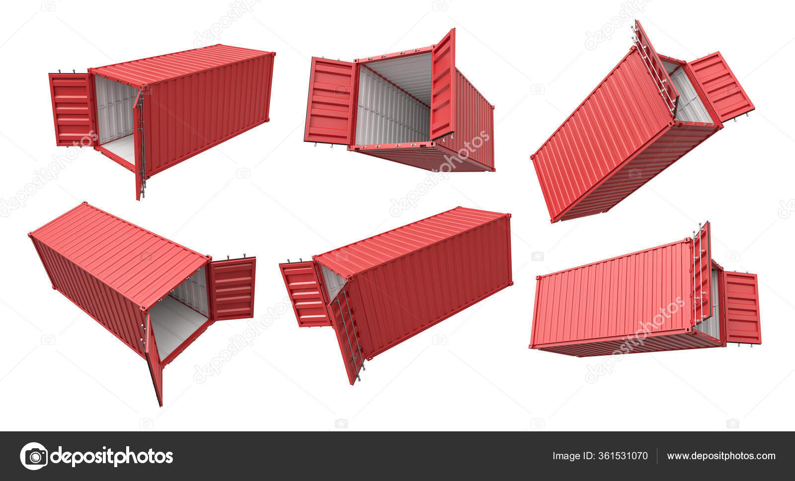 3d rendering of set of open red shipping container isolated on white background Stock ...