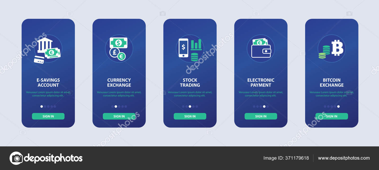 Mobile Onboarding Screen Designs Online Banking Apps Vector Digital ...