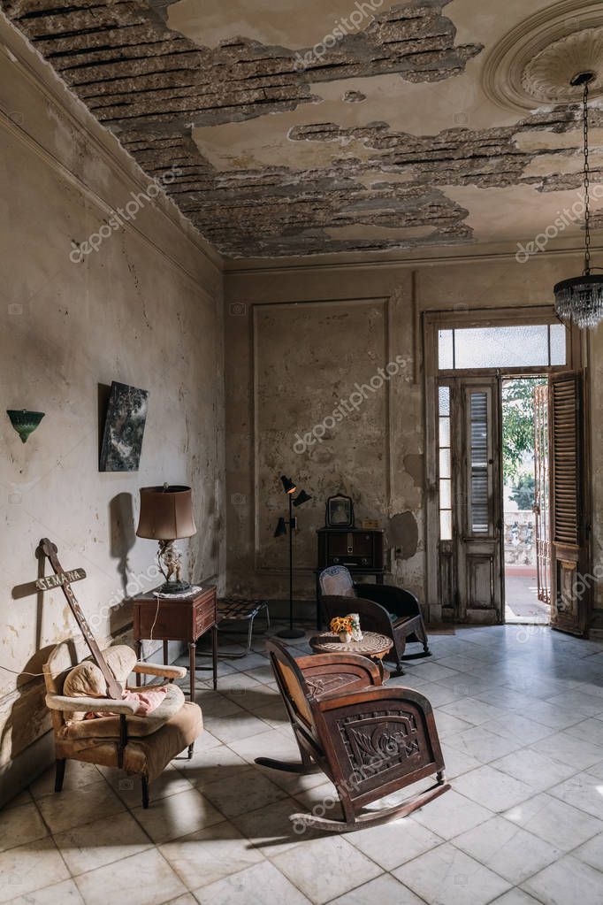 Havana Cuba January 2017 Interior Living Room Old Building – Stock ...