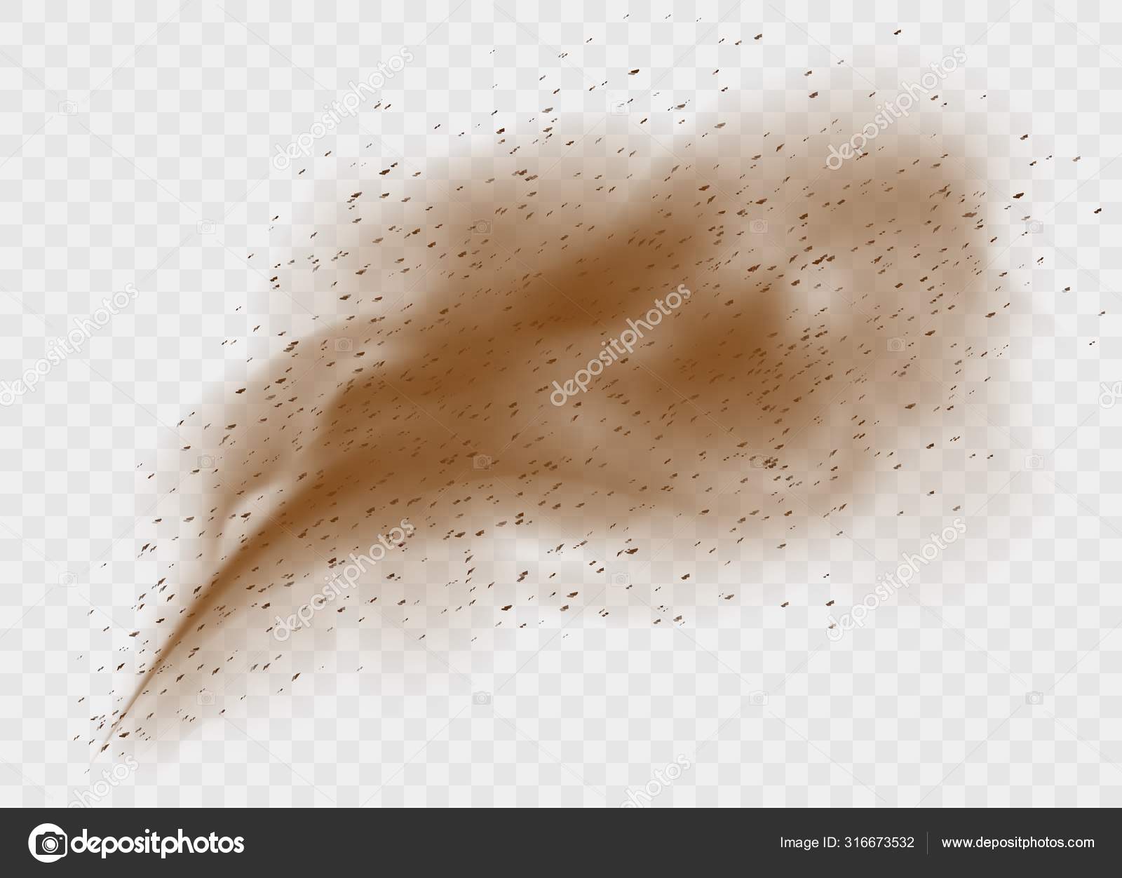 Dust cloud with ground particles. Brown sandstorm explosion with clay ...