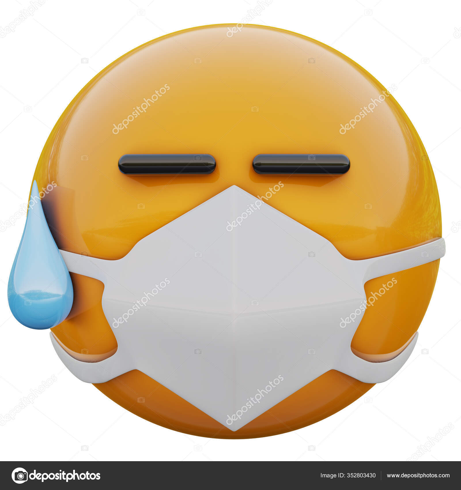 Render Embarrassed Yellow Emoji Face Medical Mask Protecting ...