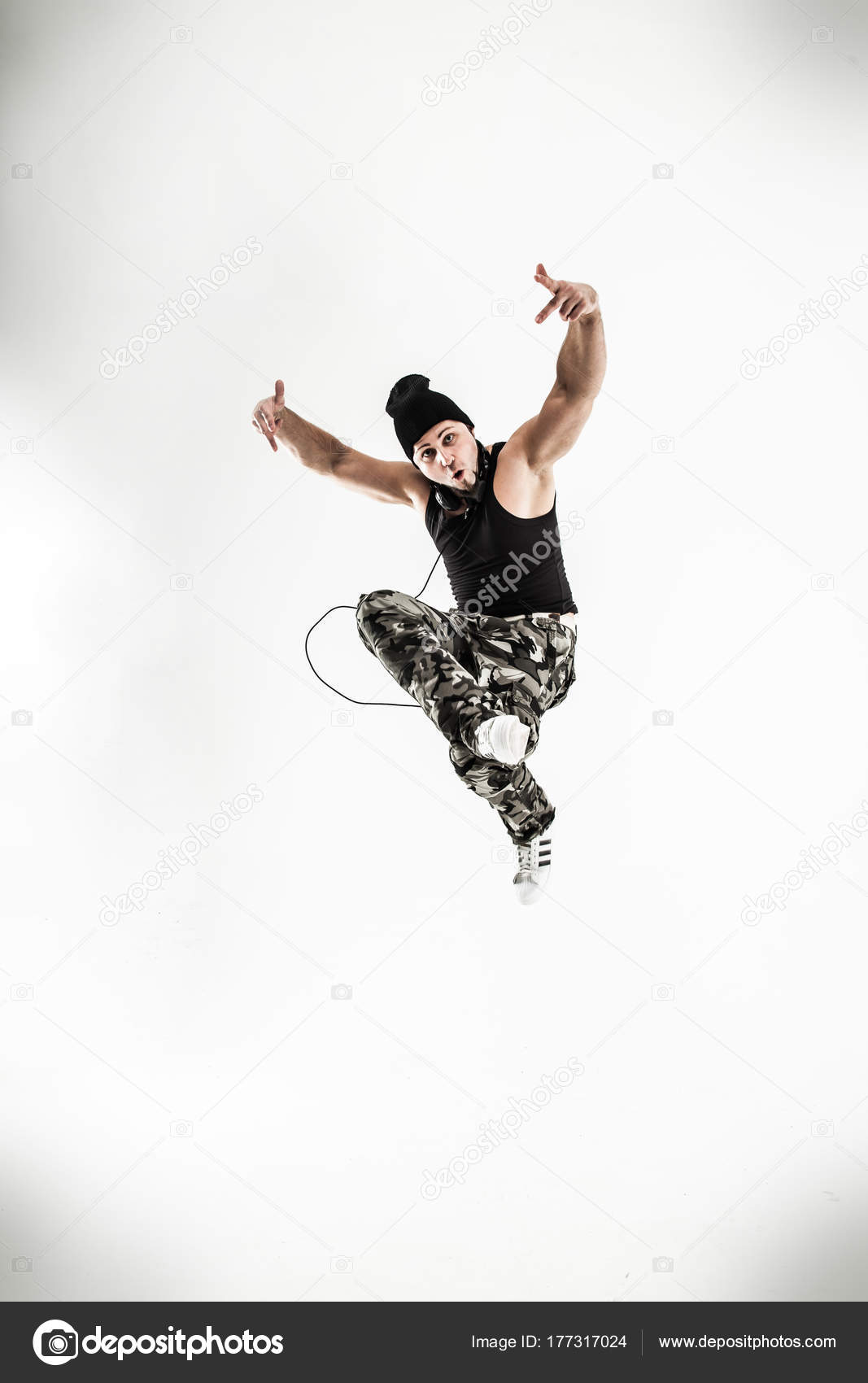 Young rapper dancing break dance .photo on a white background. Stock ...