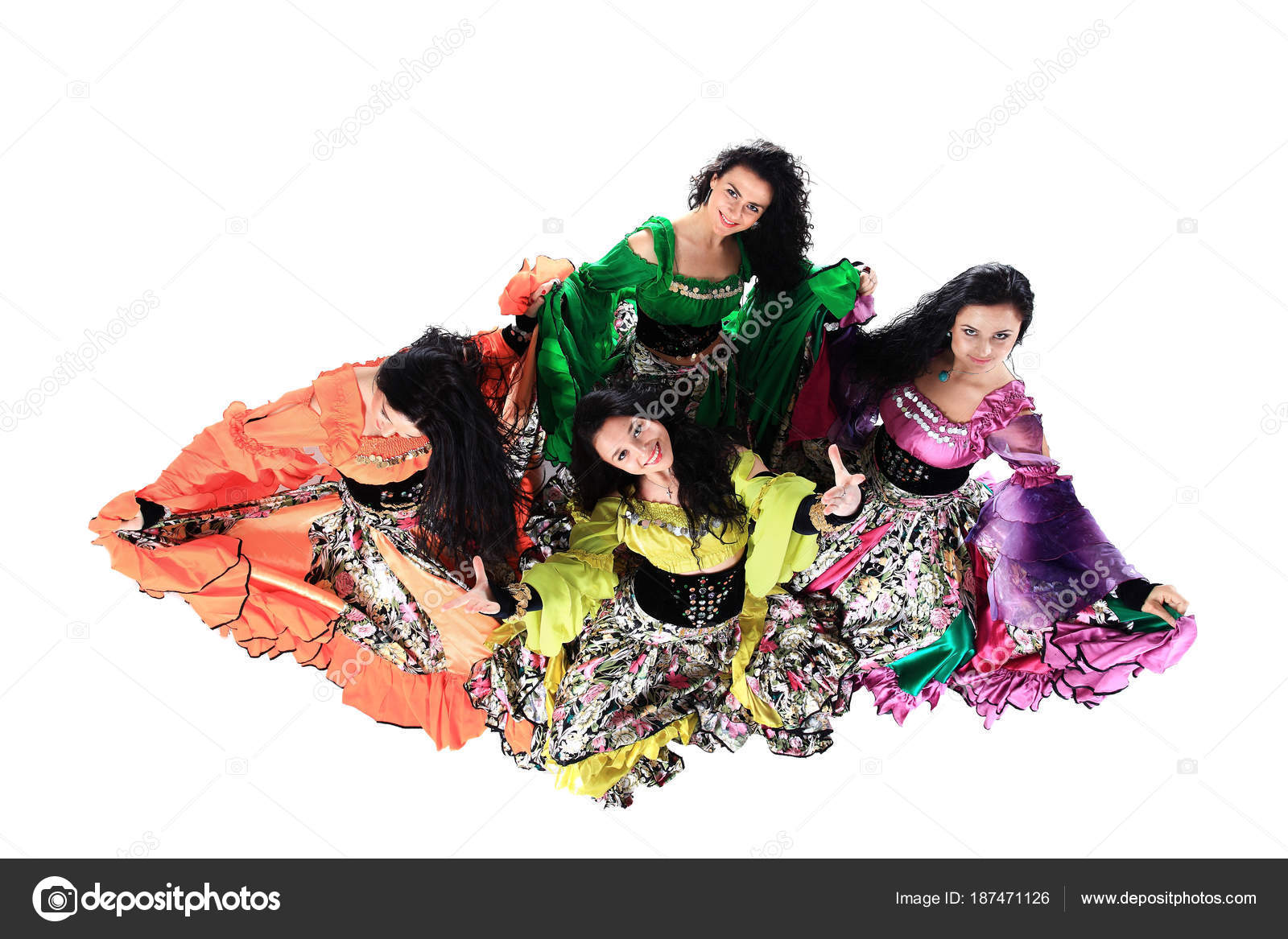 Professional Gypsy dancing group in national costumes performing folk ...