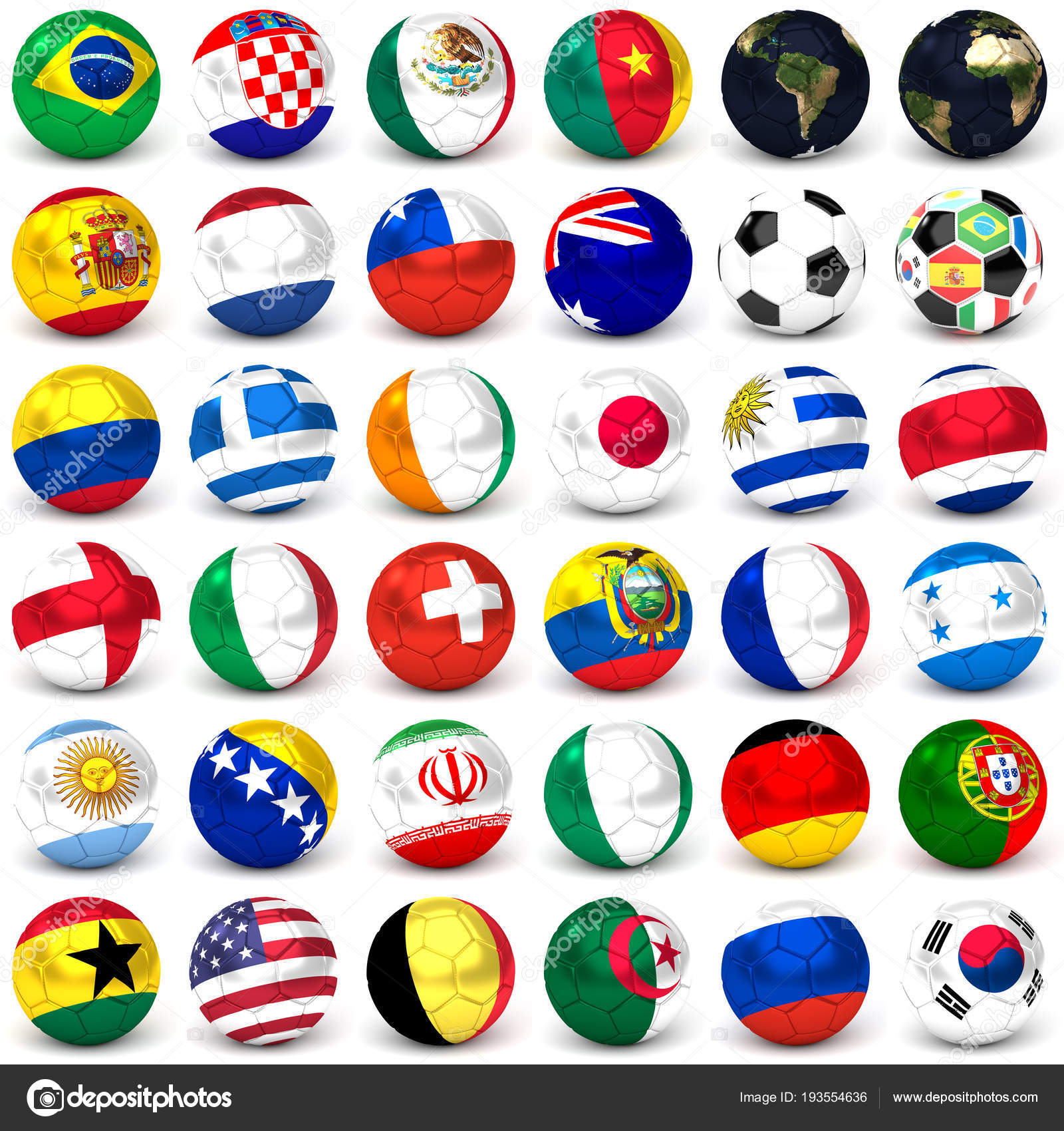 Collection Of Soccer Balls With Flags, Set Of Thirty-six Images 3D ...