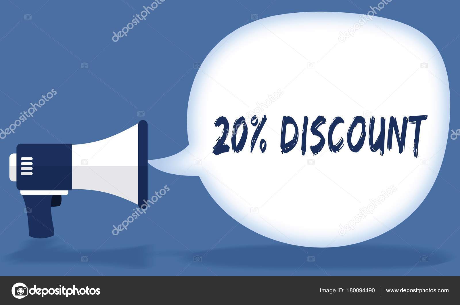 20 PERCENT DISCOUNT writing in speech bubble with megaphone or ...