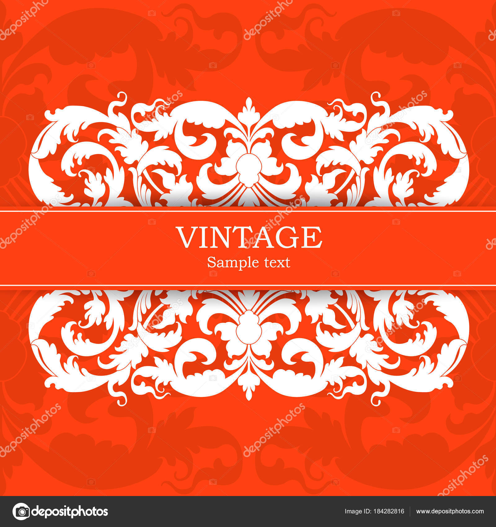 Vintage Invitation Card Vector Illustration Red Background Stock Vector ...
