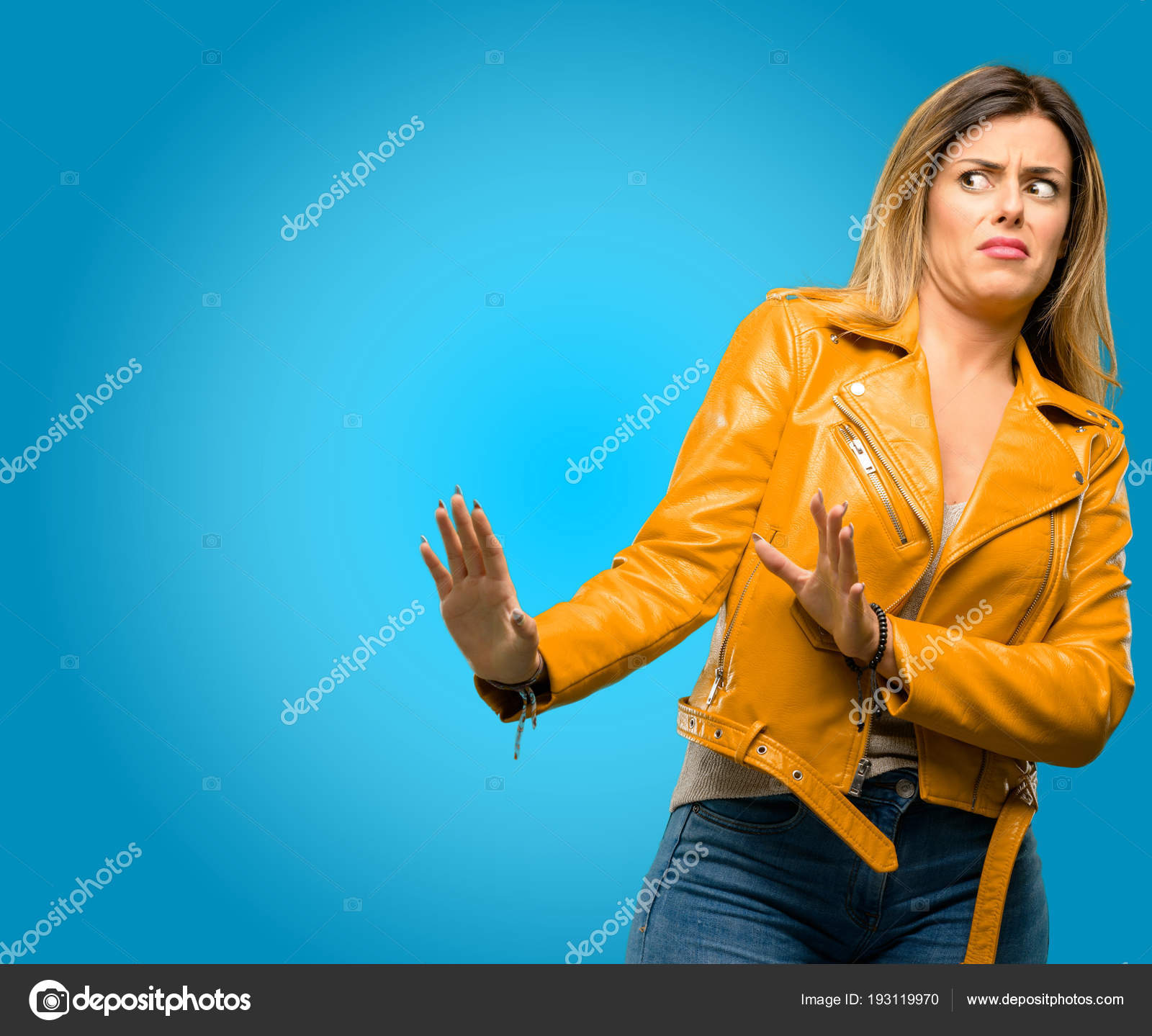 Beautiful Young Woman Disgusted Angry Keeping Hands Stop Gesture ...