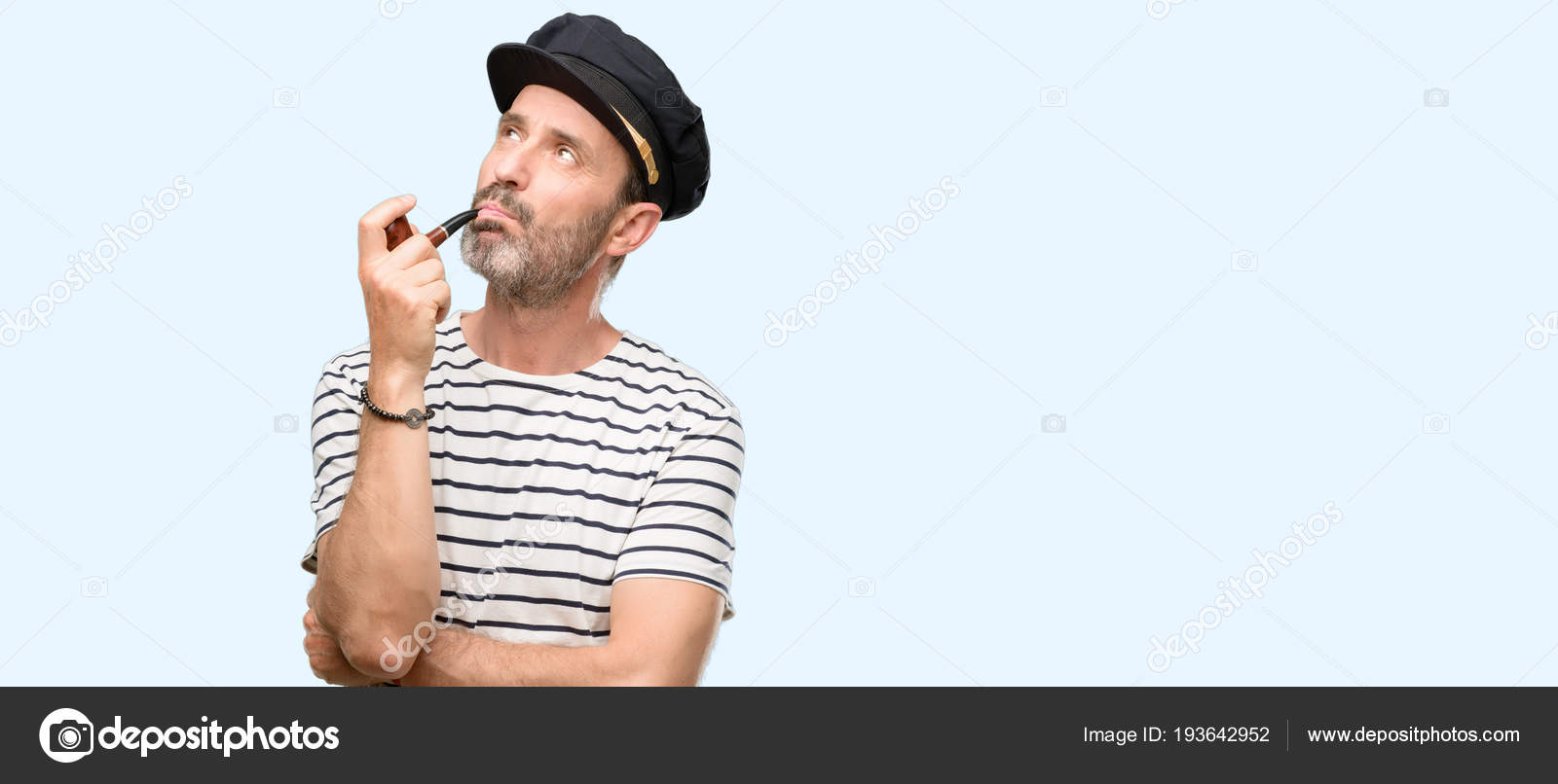 Sailor Captain Man Smoking Tobacco Pipe Thinking Looking Expressing ...