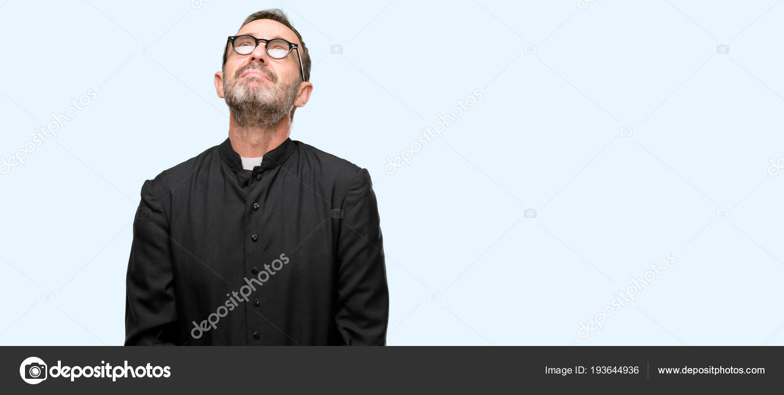 Priest Religion Man Thinking Looking Expressing Doubt Wonder Isolated ...