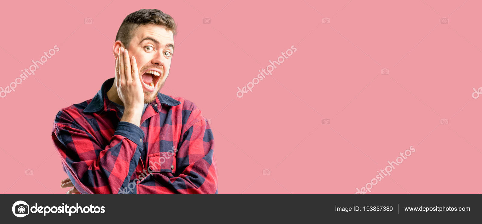 Young Handsome Man Happy Surprised Cheering Expressing Wow Gesture ...