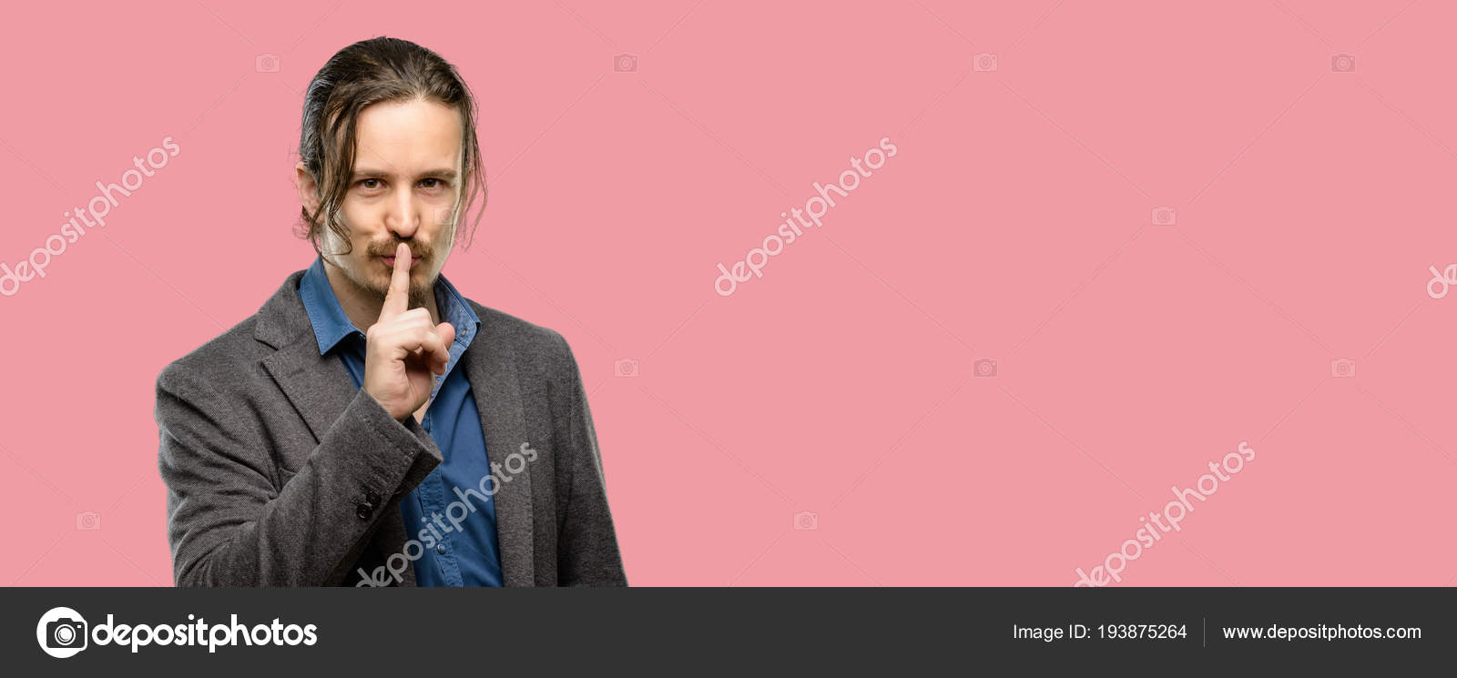 Handsome Young Man Index Finger Lips Ask Quiet Silence Secret Stock ...