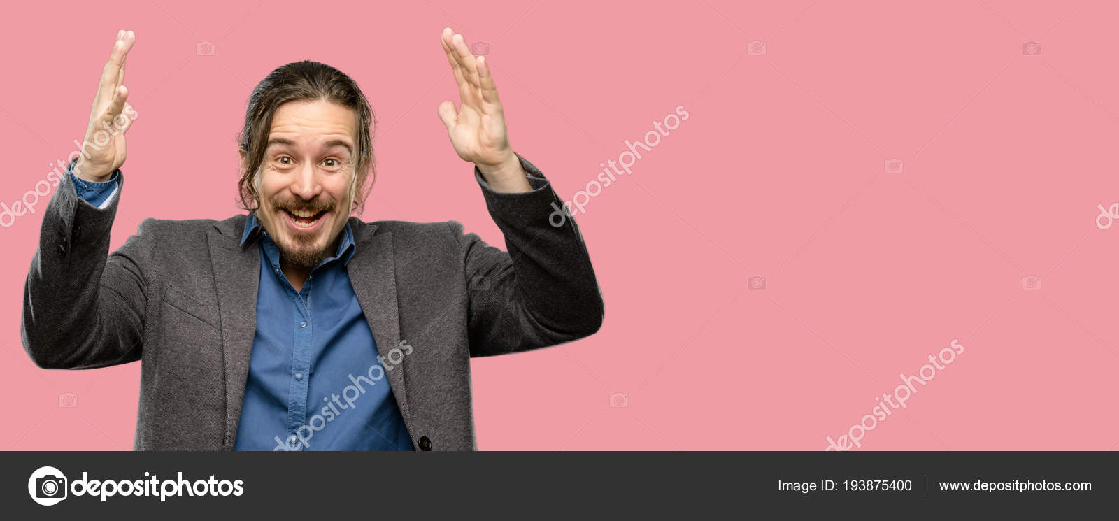 Handsome Young Man Happy Surprised Cheering Expressing Wow Gesture ...