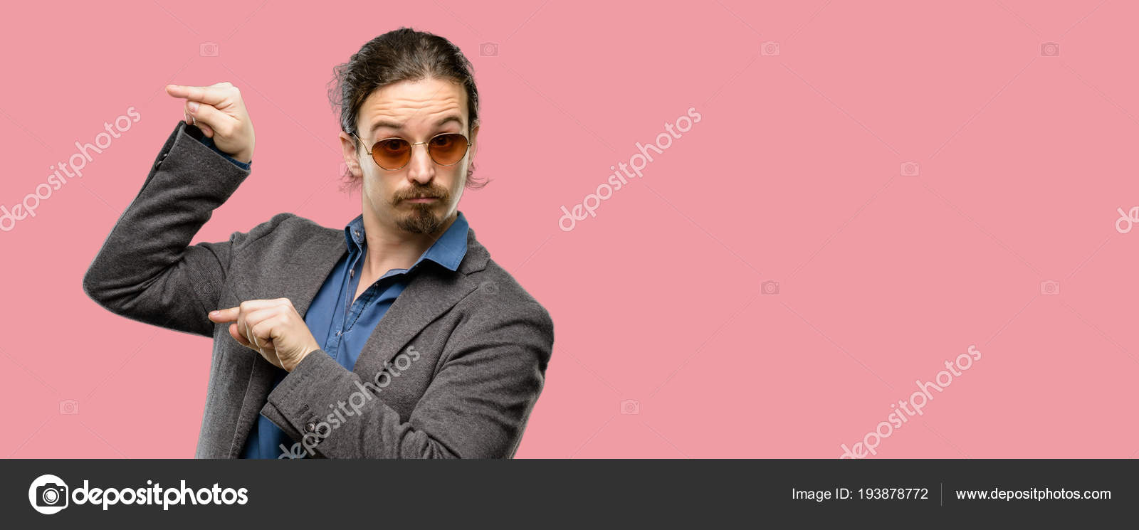Handsome Young Man Pointing Away Side Finger — Stock Photo ...