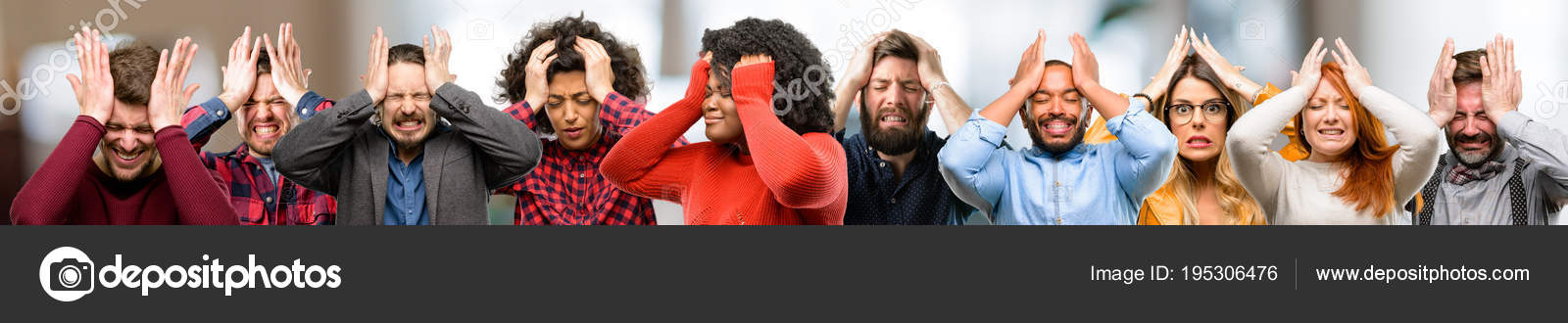 Grupo Personas Aterrorizadas Nerviosas Expresando Ansiedad Gesto Pánico ...