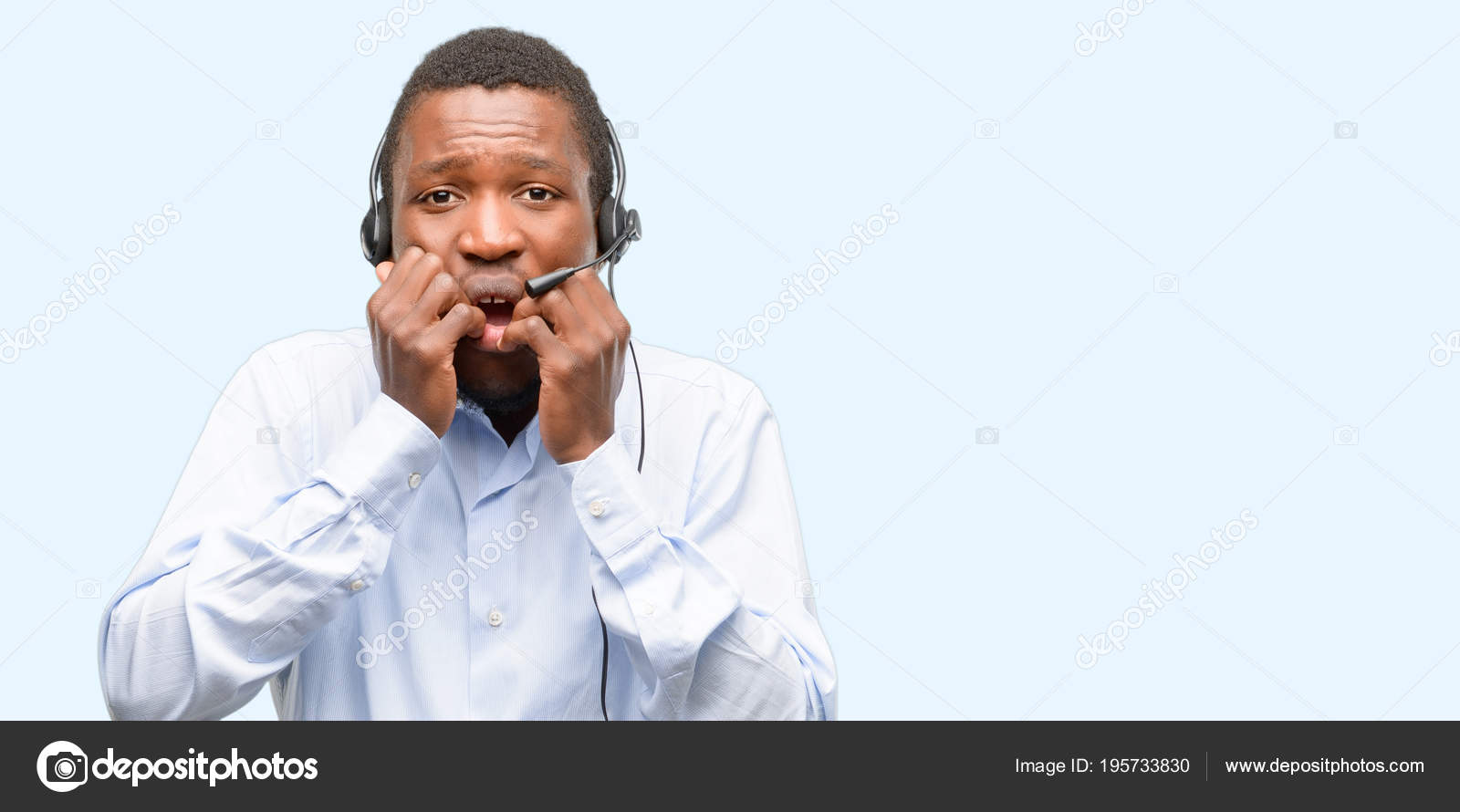 Black Man Consultant Call Center Terrified Nervous Expressing Anxiety ...